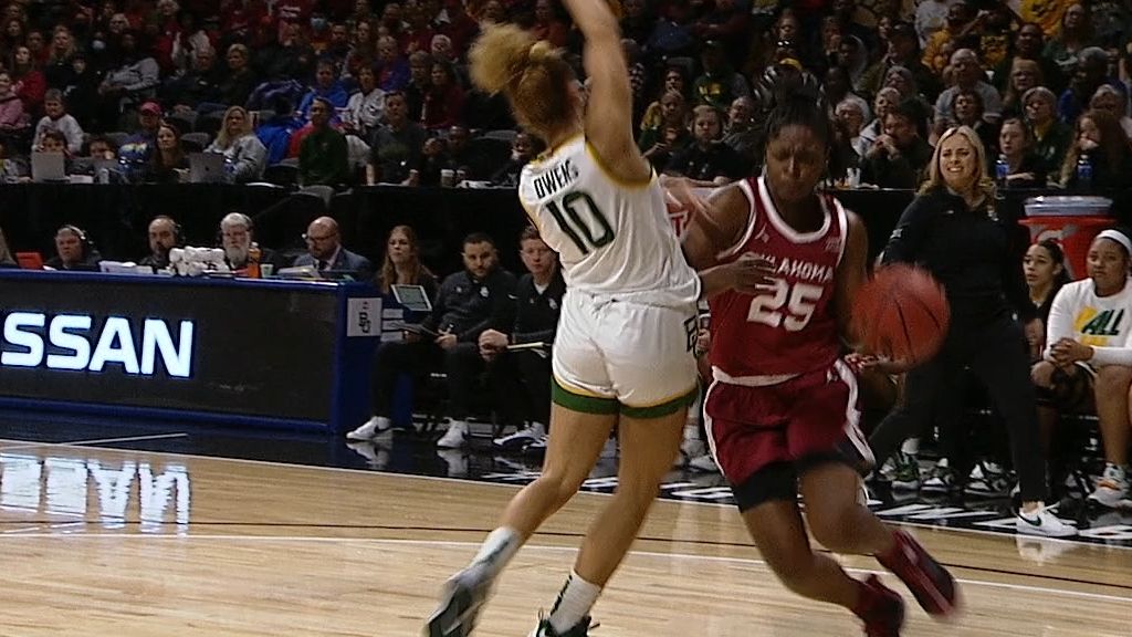 Madi Williams sends her defender flying before scoring for Oklahoma ...