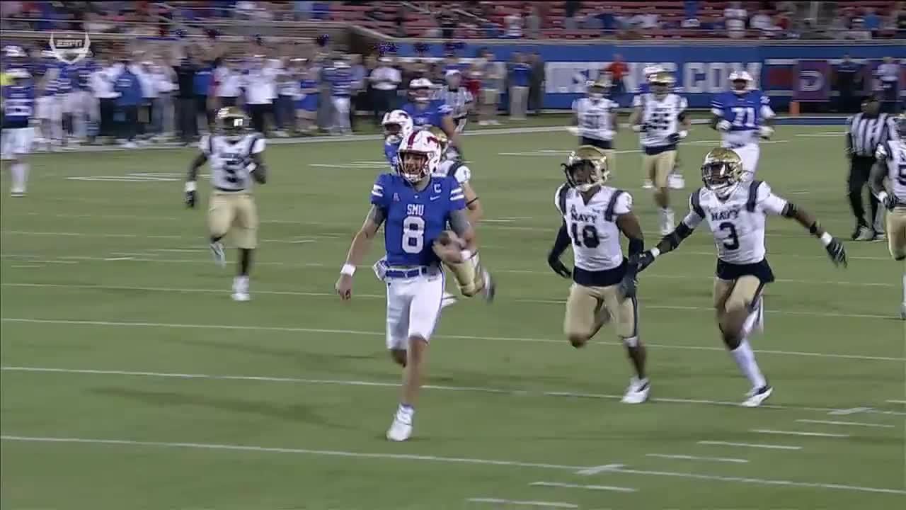 Qb Tanner Mordecai Takes Off For The 60 Yard Smu Td Espn Video