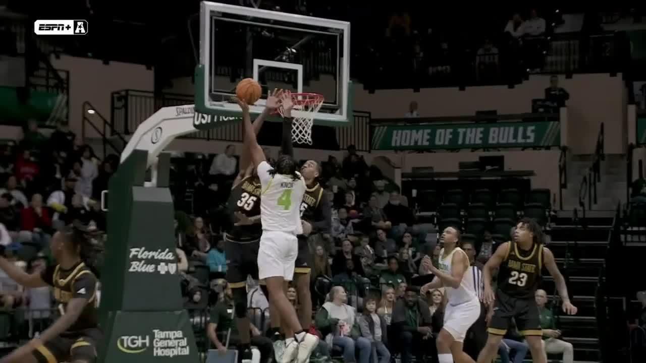 Ubong Okon with the massive block at the rim - ESPN Video