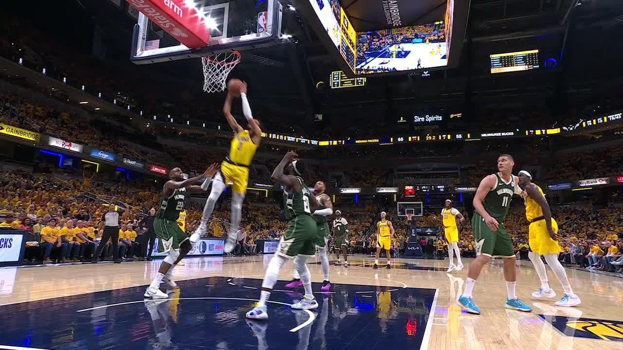 Tyrese Haliburton soars in for a massive put-back jam - ESPN Video