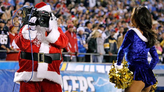 Caption this: Cameraman dressed as Santa Claus films a cheerleader - ESPN