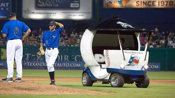 The bullpen cart is alive and well with the Sugar Land Skeeters