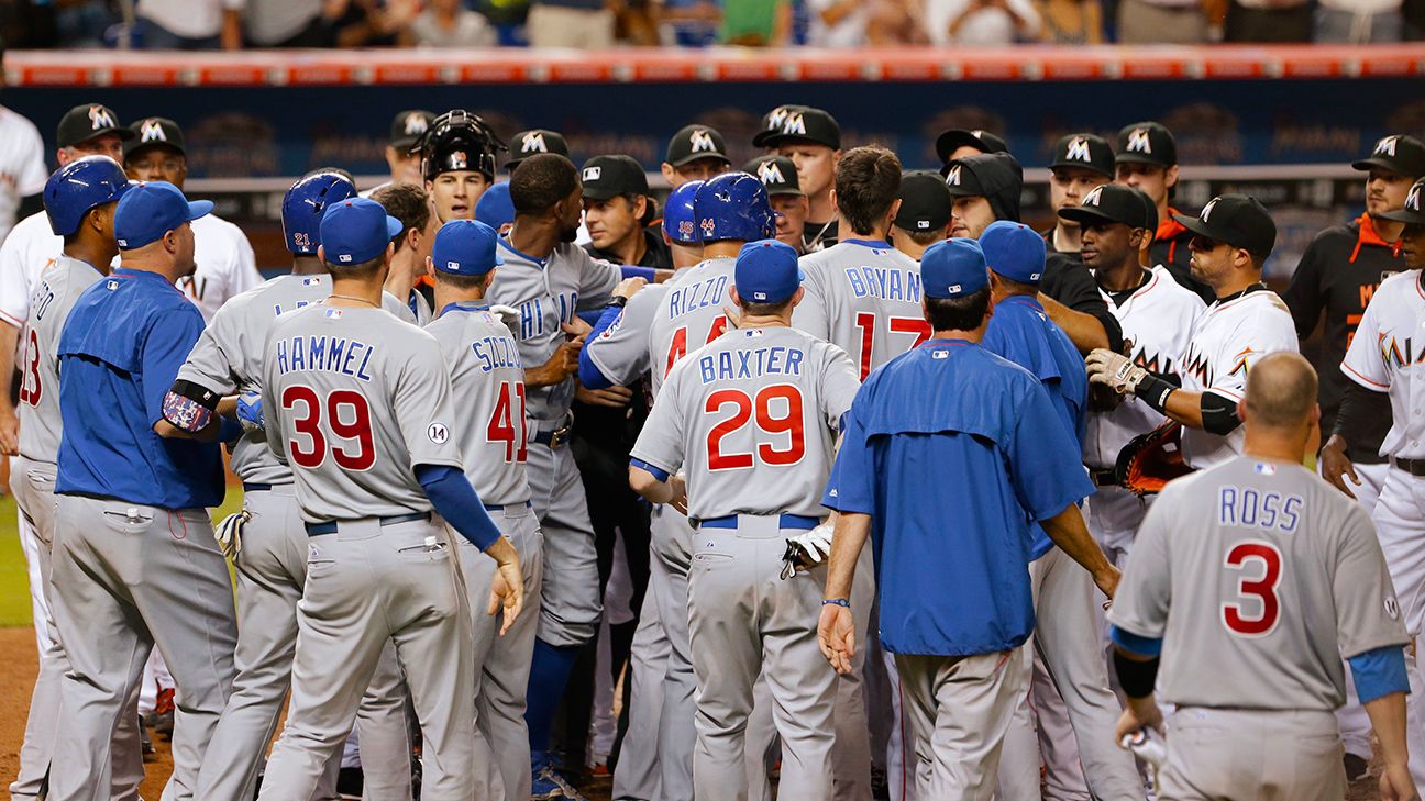 Chicago Cubs, Miami Marlins benches clear after Junior Lake taunting - ESPN
