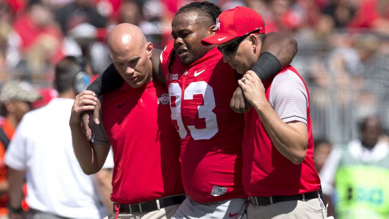 Ohio State Buckeyes DT Tracy Sprinkle carted off with leg injury - ESPN