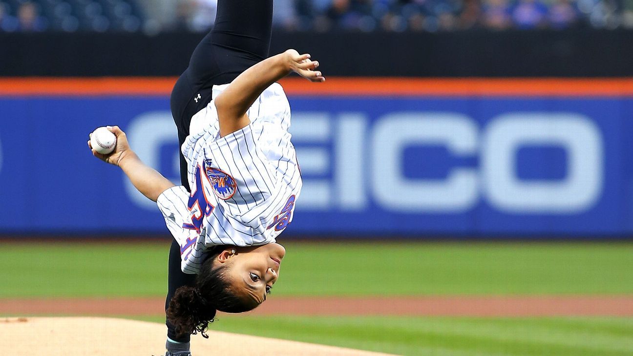 U.S. Olympic gymnast Laurie Hernandez throws out acrobatic first pitch ...