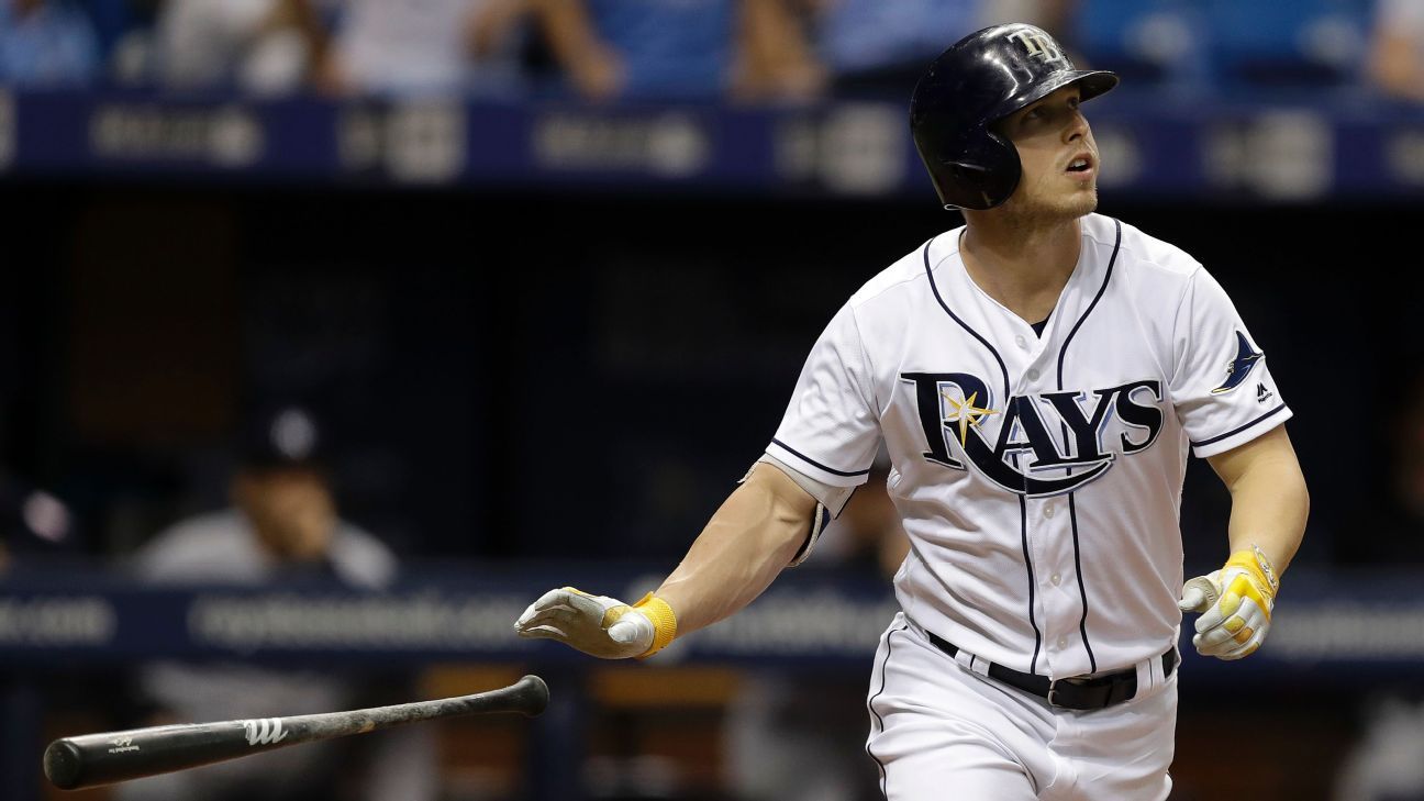 Tampa Bay Rays DH Corey Dickerson hits bouncing pitch for double - ESPN