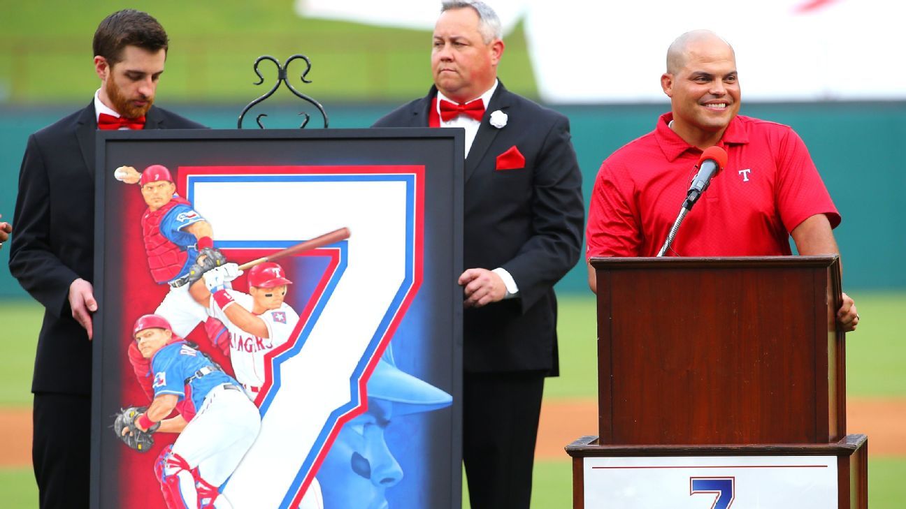 The Texas Rangers retire Ivan Pudge Rodriguez' No. 7 jersey - ESPN