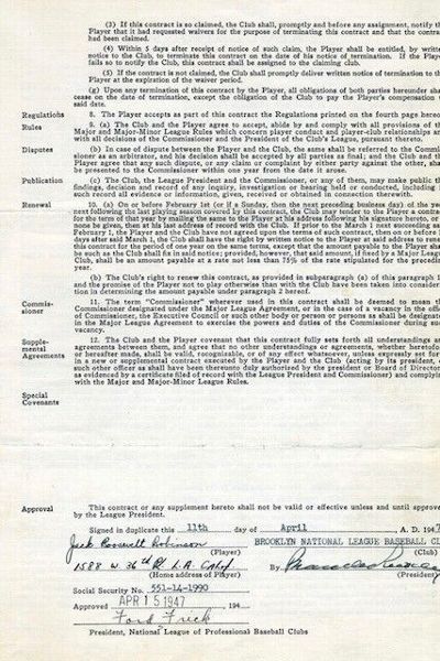 Jackie Robinson's first Major League Baseball contract up for auction ...