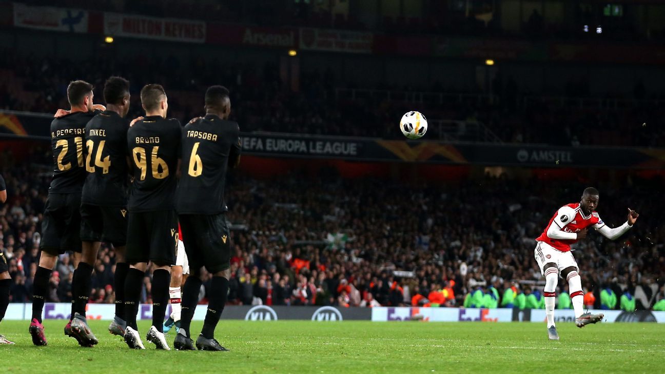 Pepe 8/10 after rescuing Arsenal with two brilliant late free kicks - ESPN