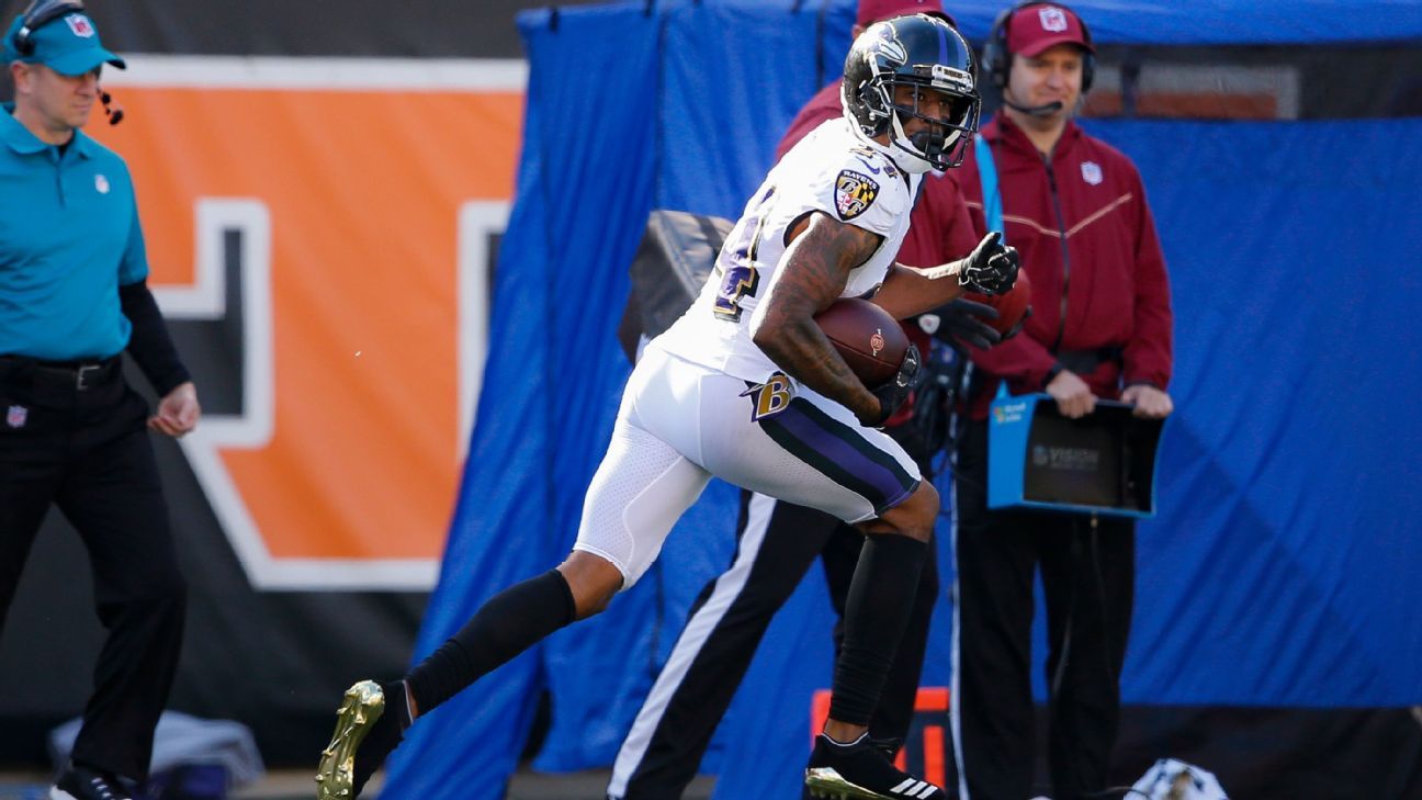 Ravens' Marcus Peters goes 89 yards for third pick-six of season - ESPN