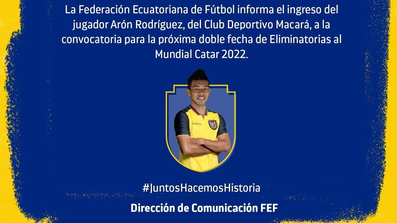 Arón Rodríguez fue convocado a la Selección de Ecuador para las ...