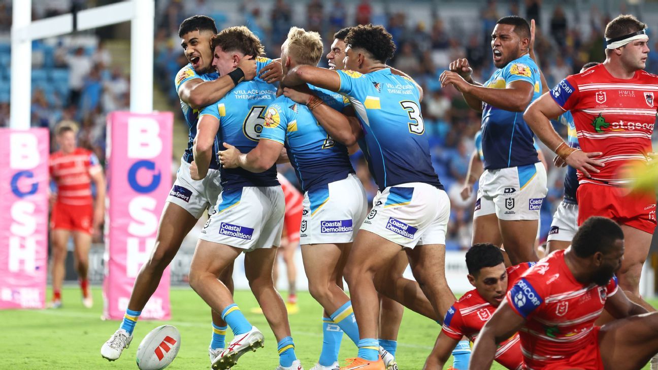 NRL Round 6 Toby Sexton the hero for Titans as late try sinks Dragons ...