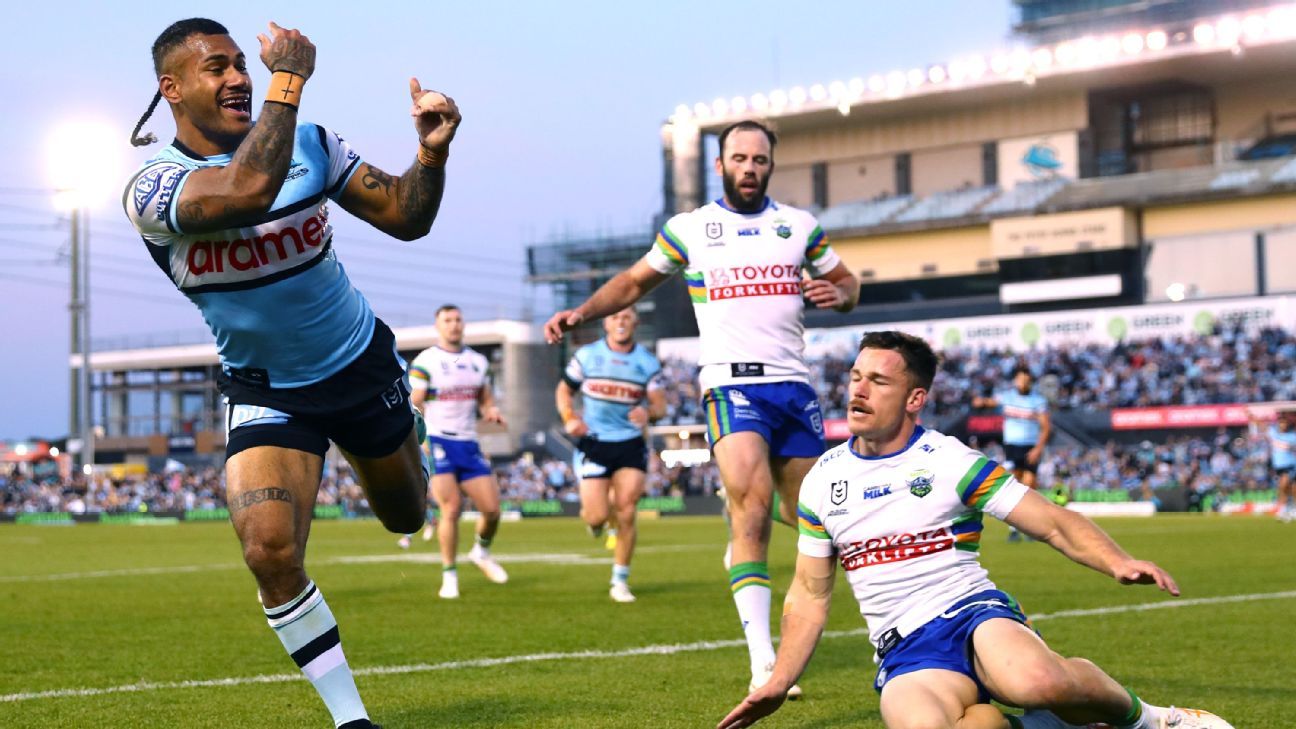NRL Round 27 Sharks secure home final with win over 12-man Raiders - ESPN