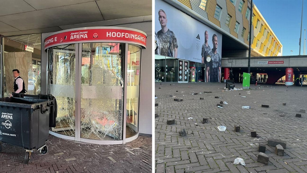 Ajax - Feyenoord definitief gestaakt door vuurwerk op het veld, onrust bij de Johan Cruijff ...