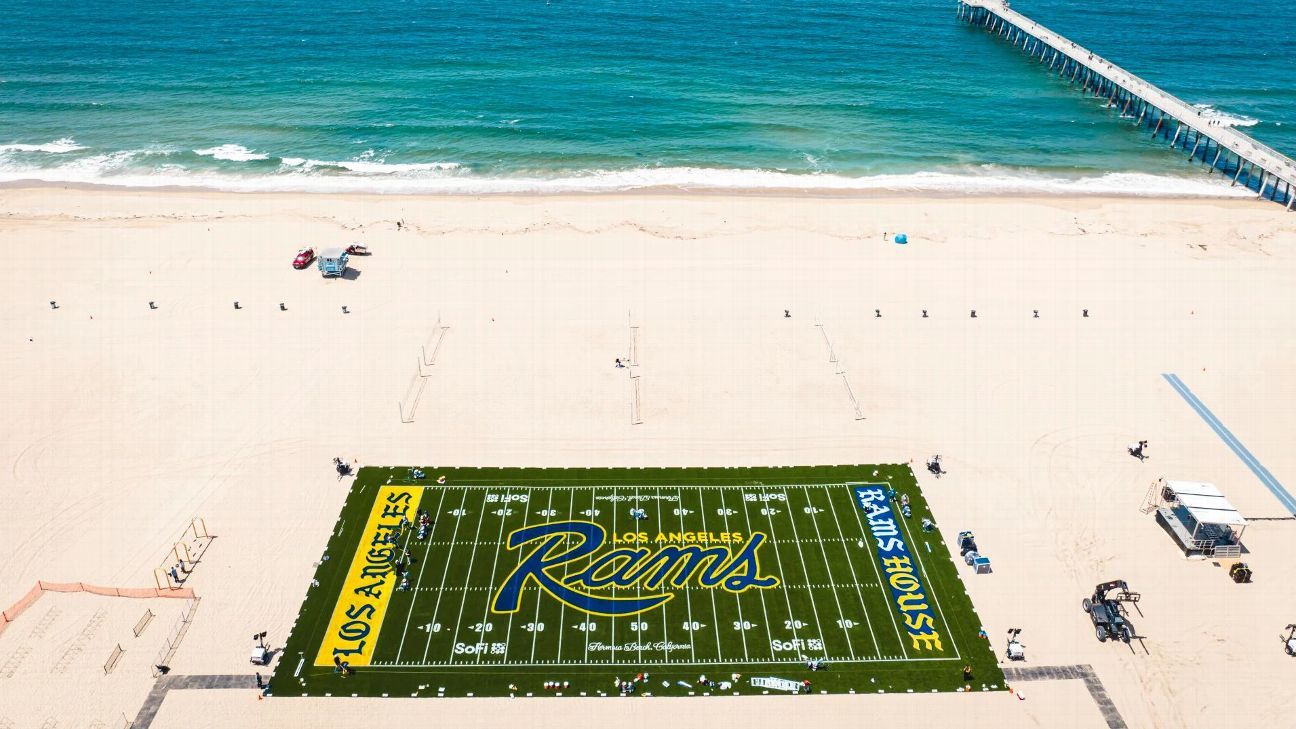 Rams build field on shore of Hermosa Beach ahead of NFL draft - ESPN