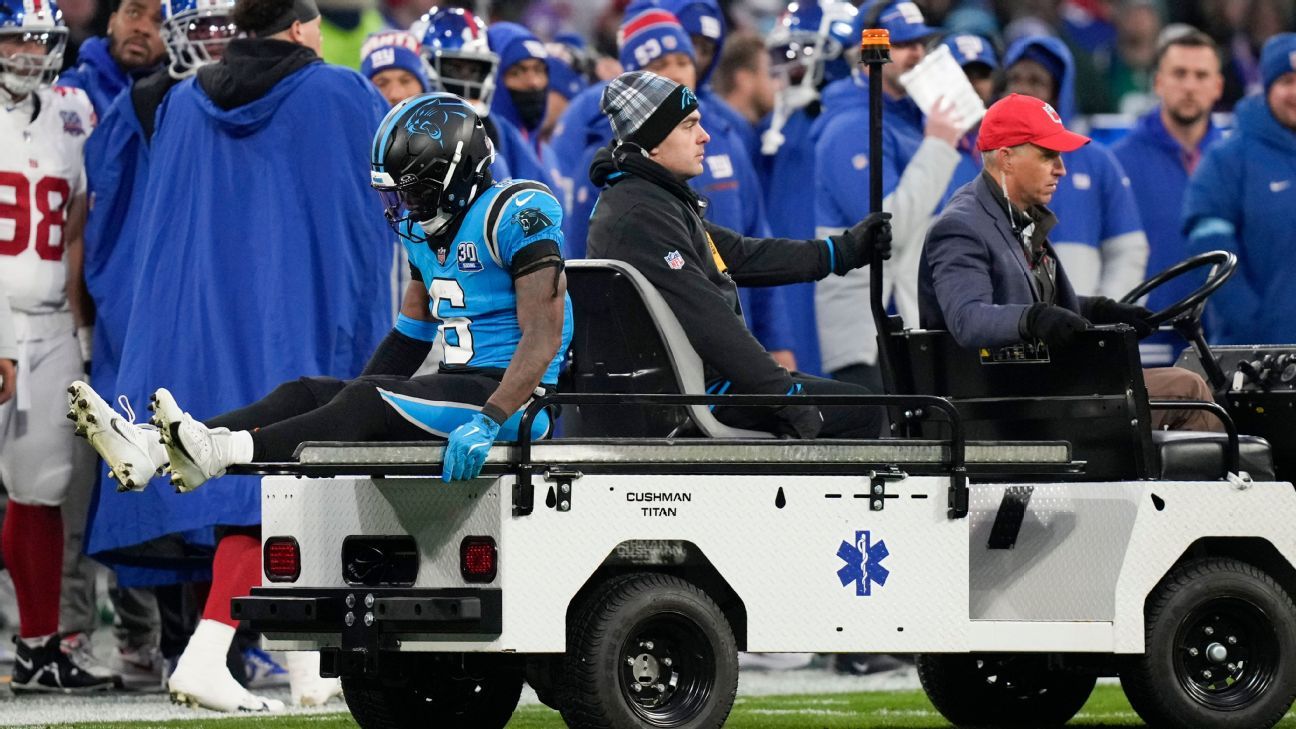 Panthers RB Miles Sanders carted off field in Munich - ESPN