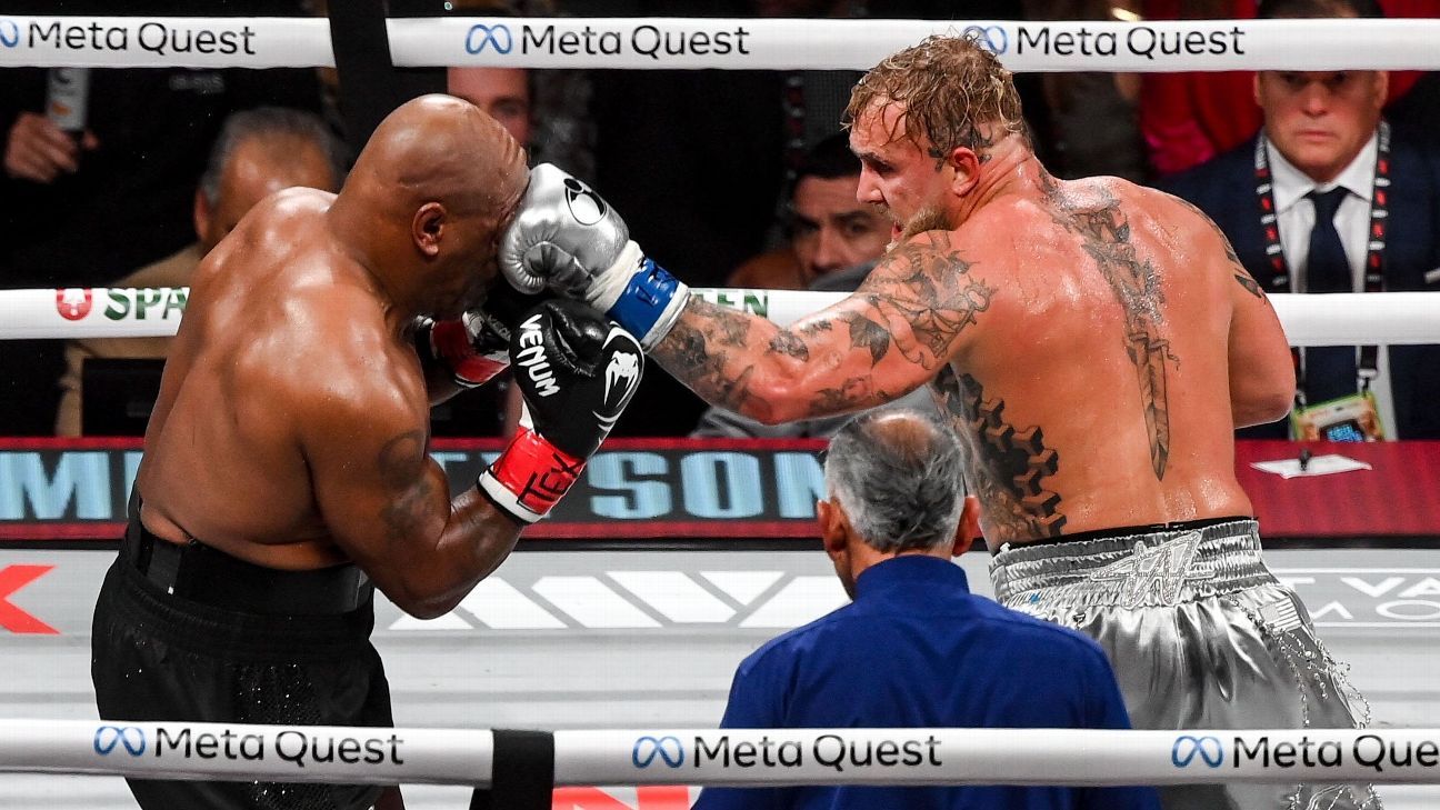 Mike Tyson sente a diferença de idade e é derrotado por Jake Paul no ...