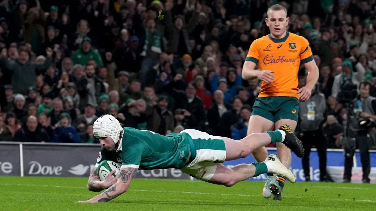 Ireland 46-19 Australia: Hansen hat-trick sets up big Ireland win - ESPN